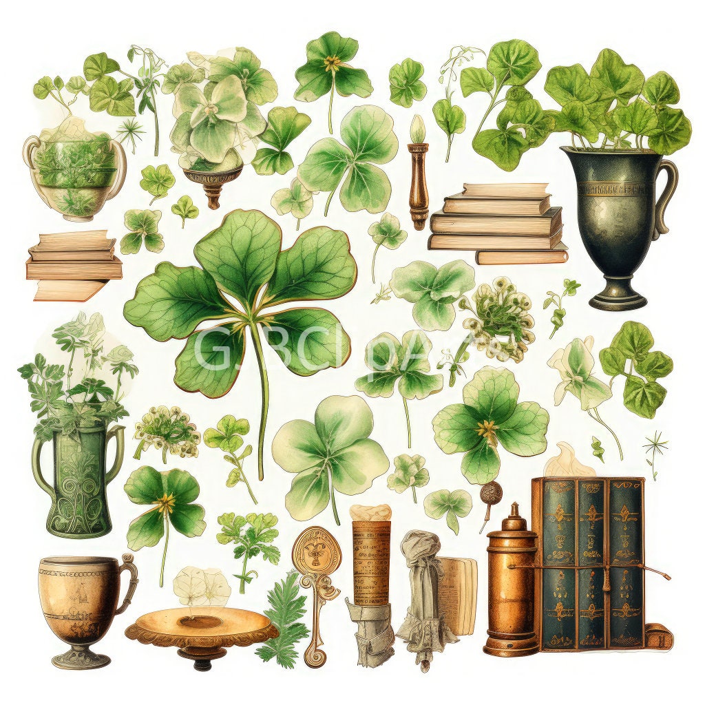 Vintage St. Patrick's Day Junk Journal Kit Clipart, Pot of Gold Clipart ...