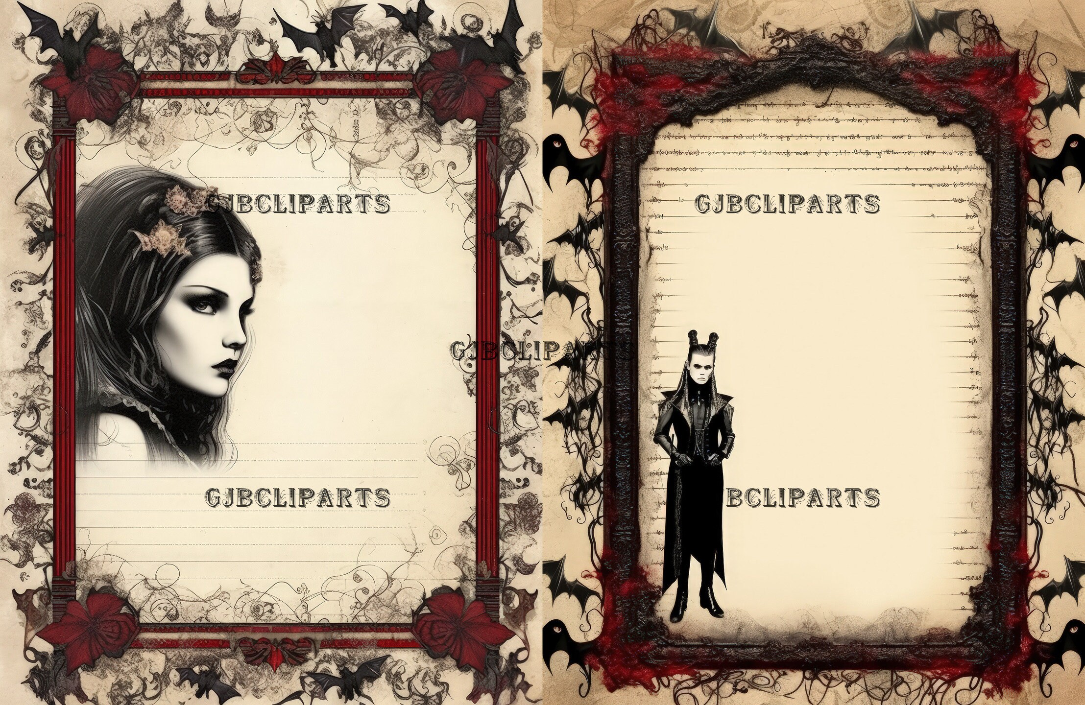 Vampire Lined Page Clipart Empty Journal Page With Border - Etsy
