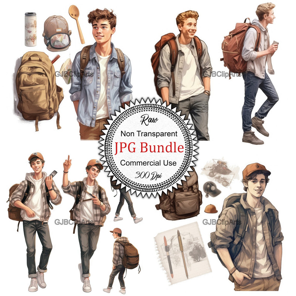 Happy Teenager With Backpack Clipart, Backpack Clipart, Cap Clipart ...