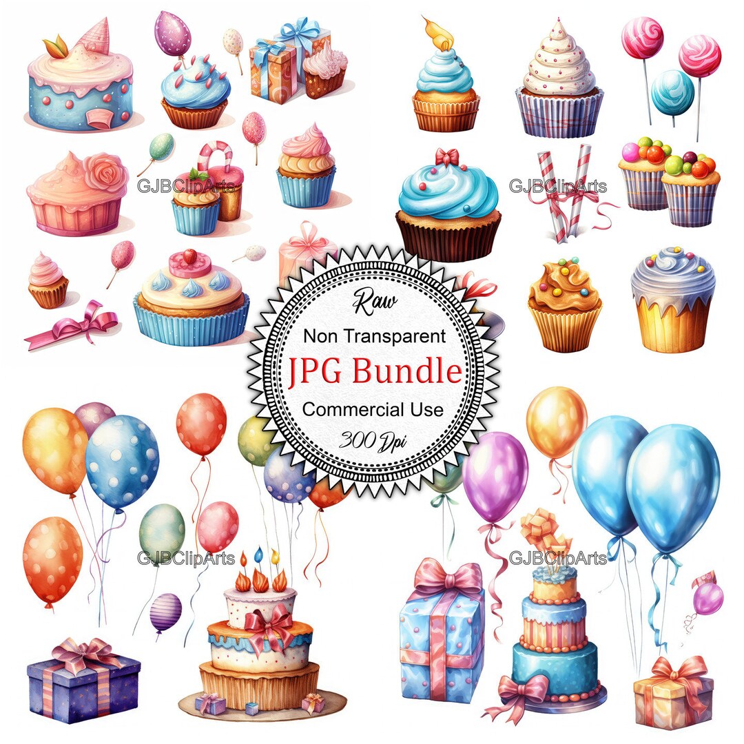 Birthday Elements Clipart, Cupcake, Candle Clipart, Confetti Clipart ...