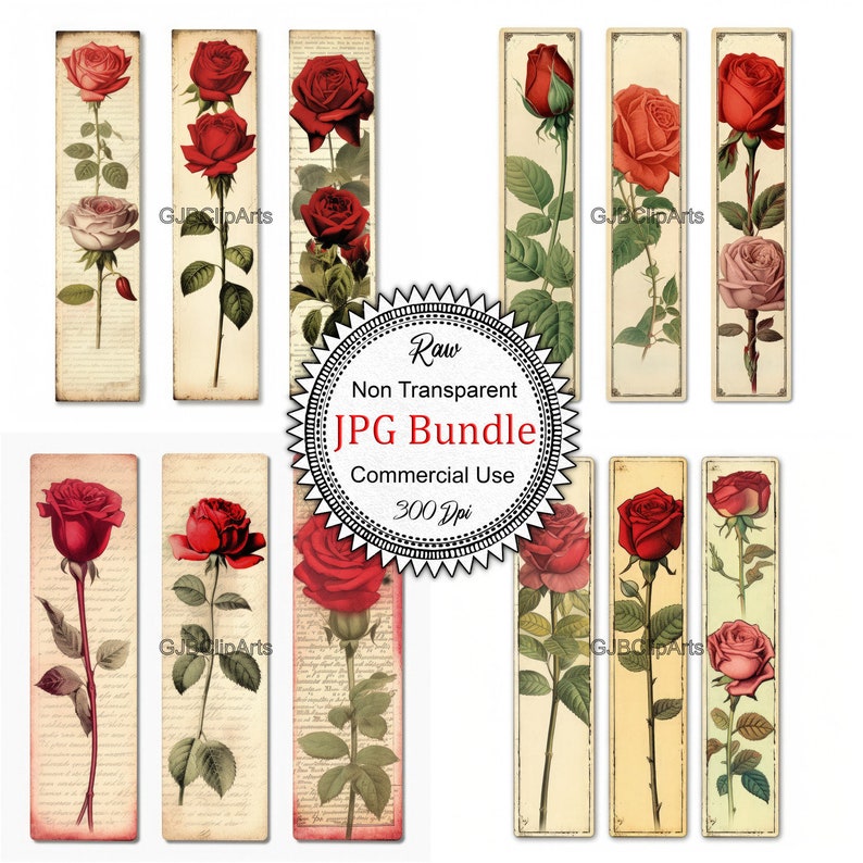 Red Rose Vintage Bookmark Clipart Journaling Labels - Etsy