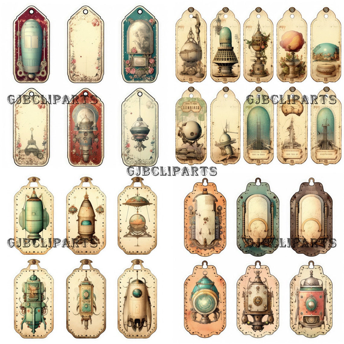 Spaceship Ornamental Tag Clipart, Beautiful Vintage Tags Clipart ...