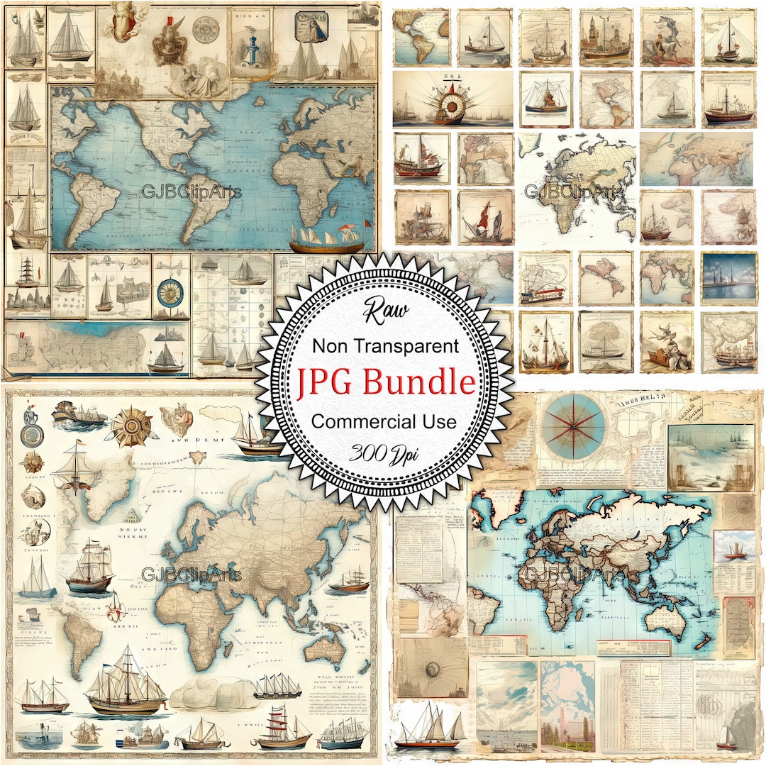 World Travel Sea Map Clipart, Junk Journal Ephemera, Journaling Bundle ...