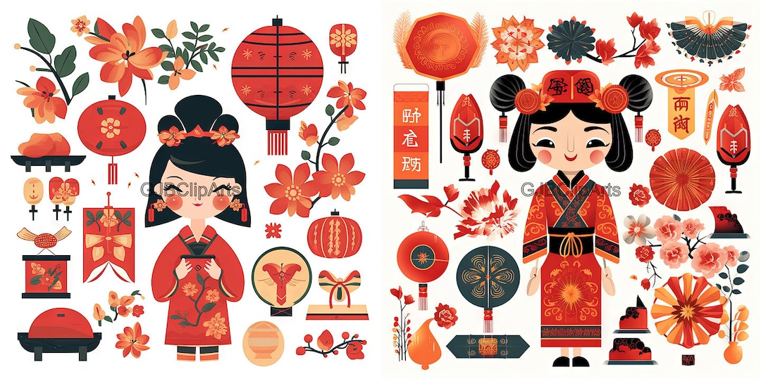 Chinese New Year Clipart Digital Stickers, Digital Clipart, Printable ...