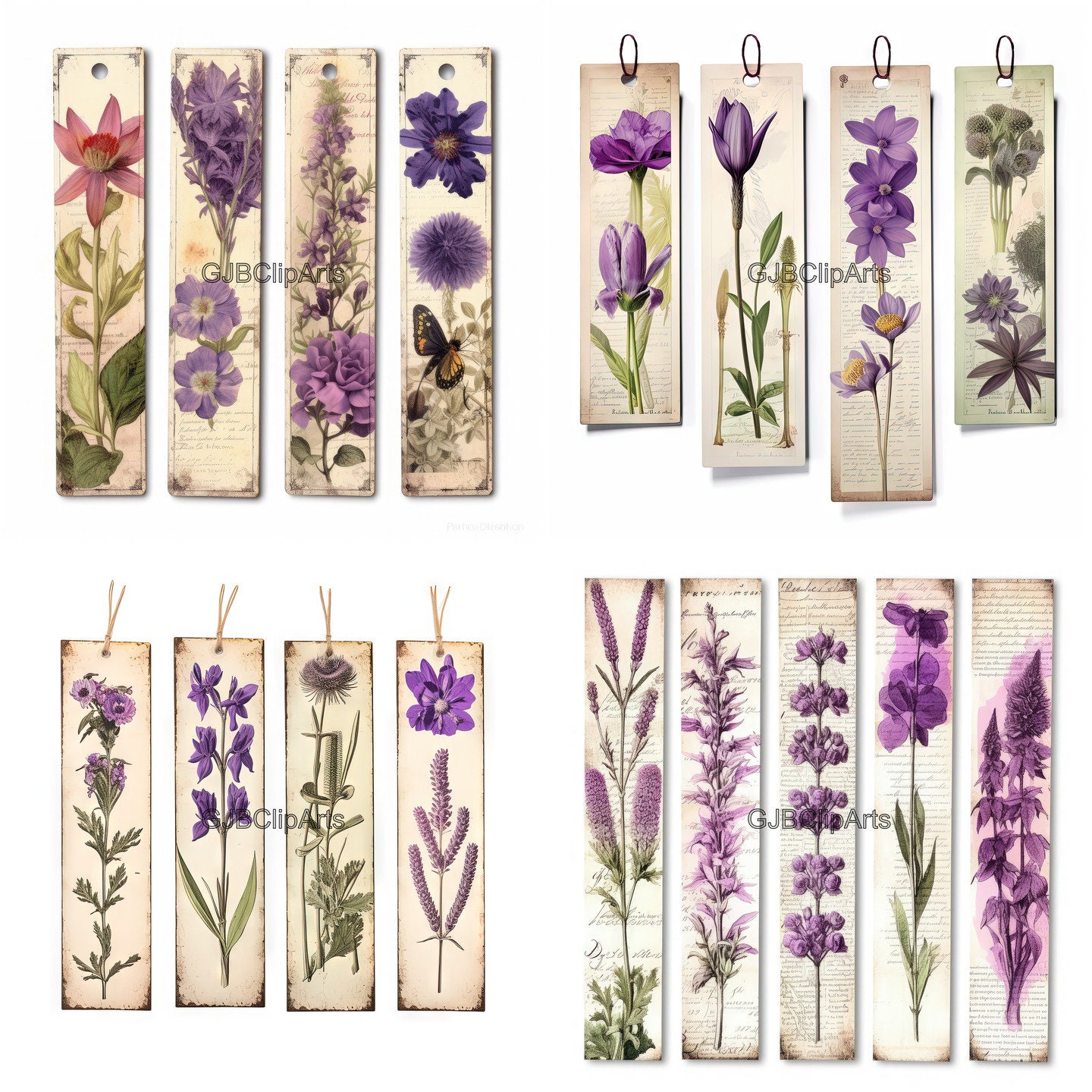 Purple Flora Vintage Bookmark Clipart, Scrapbooking Embellishments ...