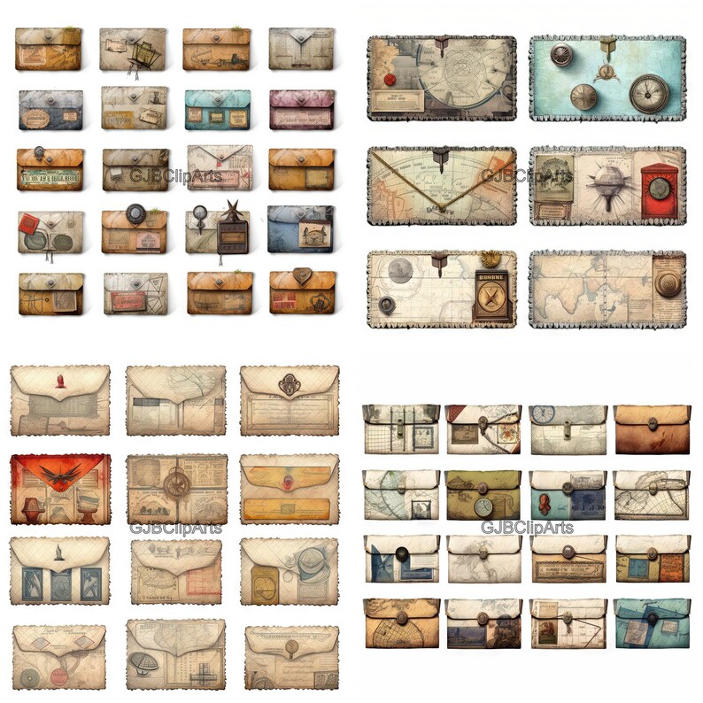 World Travel Mini Envelopes Clipart, Journaling Stamps, Scrapbooking ...