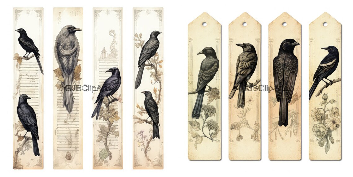 Raven Ornamental Bookmark Clipart Moon Clipart Branch Clipart ...