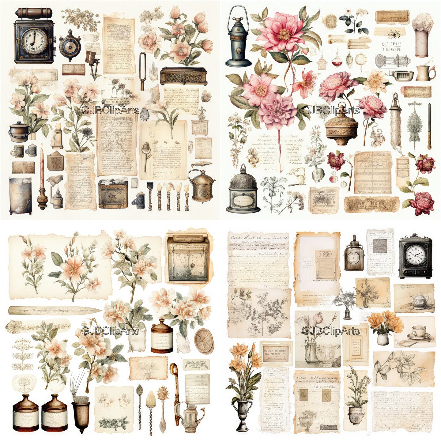 Vintage Printable Shabby Junk Journal Kit Clipart, Tea Cup Clipart ...