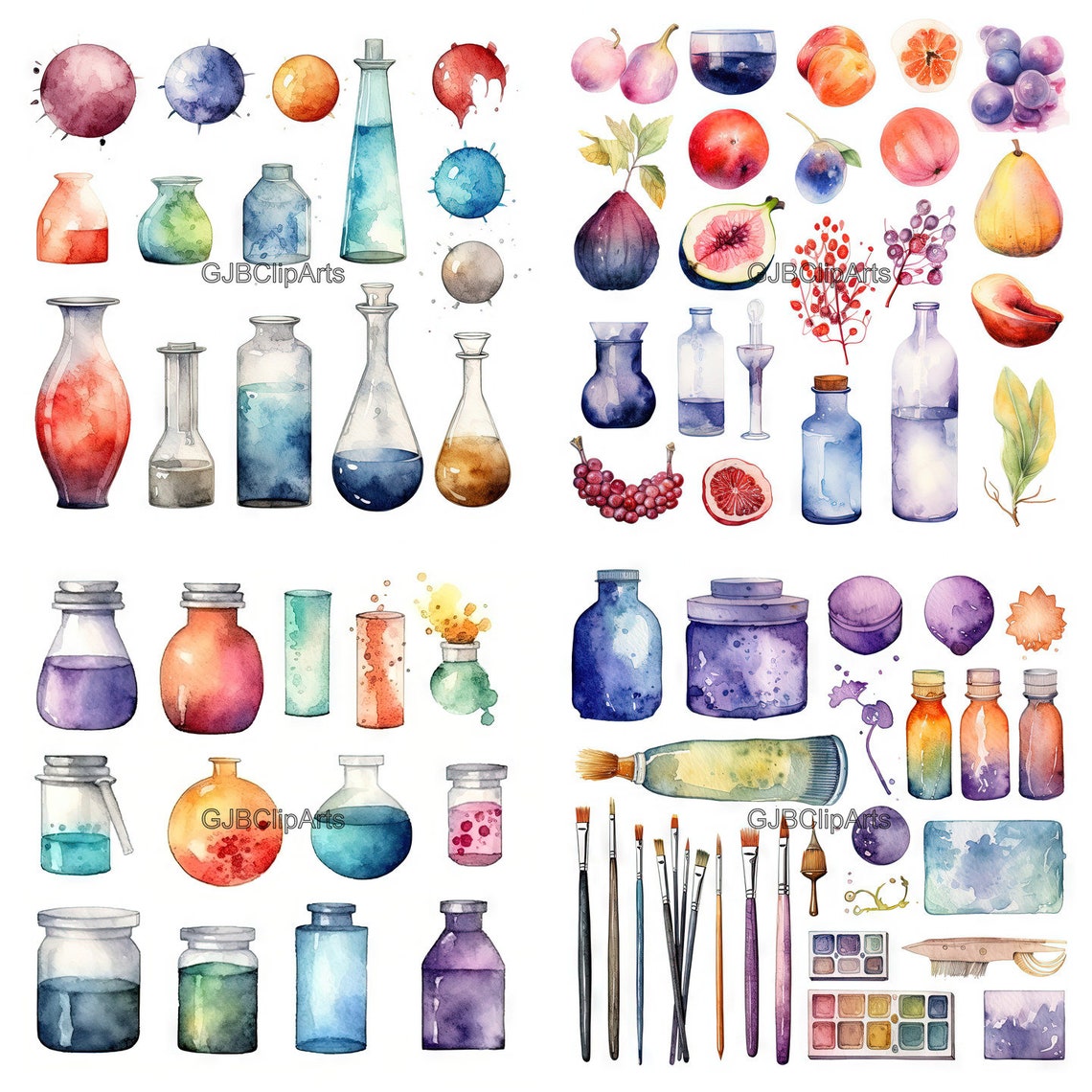 Watercolor Experiments Clipart, Paintbrush Clipart, Palette Clipart ...