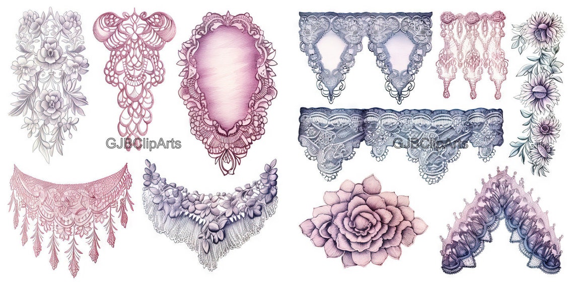 Intricate Array of Vintage Lace Trims ,digital Clipart, Printable ...