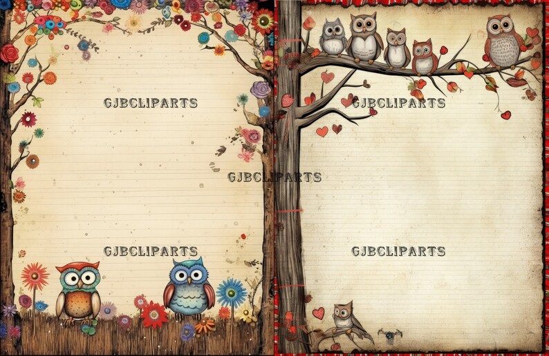 Whimsical Owls Lined Page Clipart, Empty Journal Page With Border ...