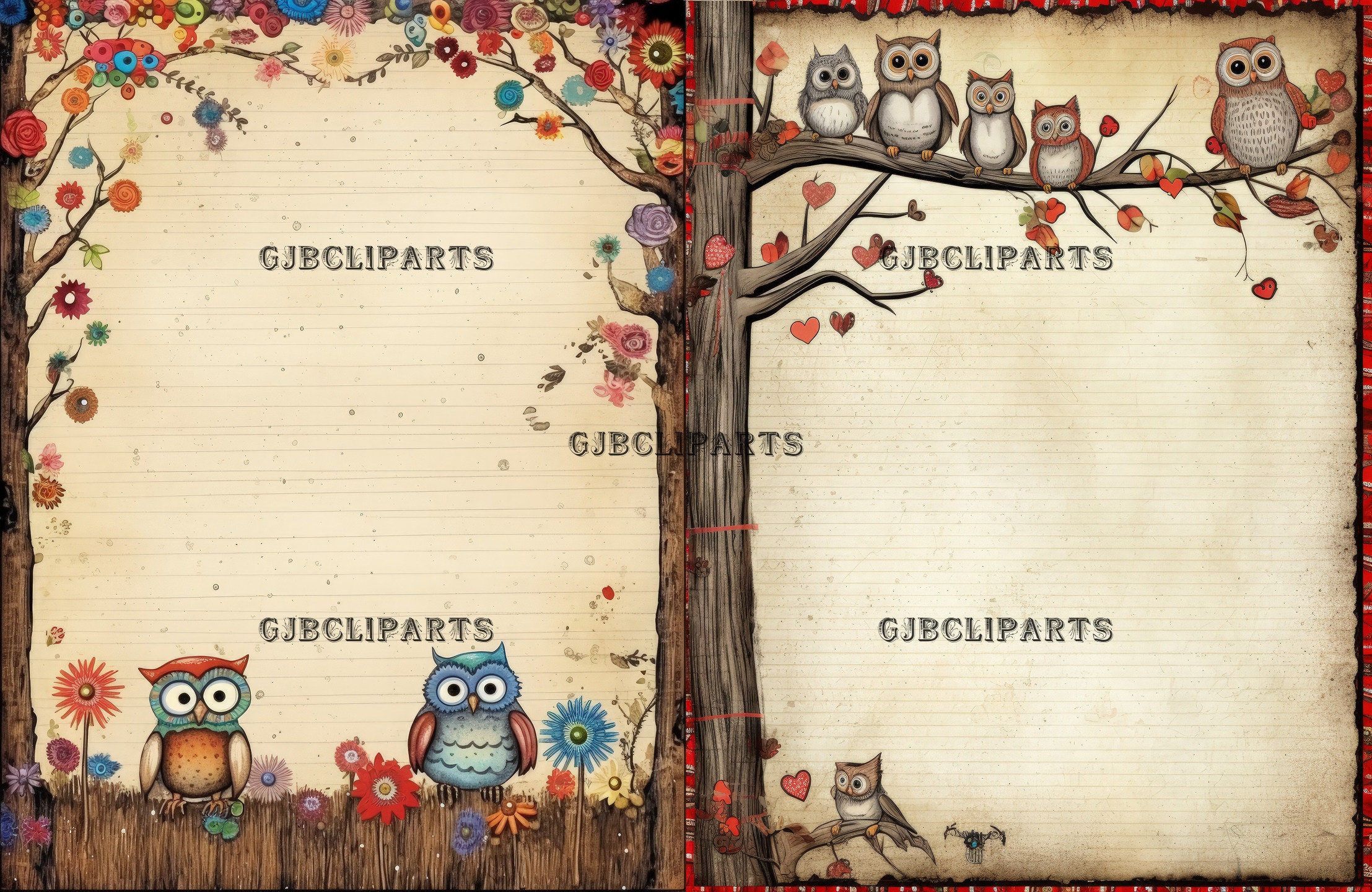 Whimsical Owls Lined Page Clipart, Empty Journal Page With Border ...