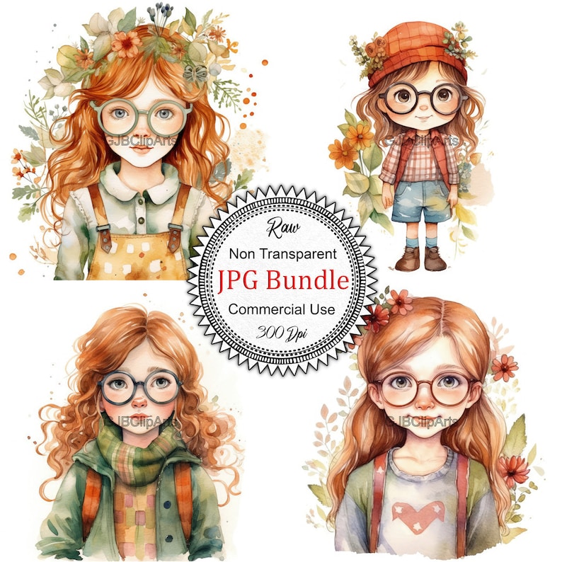 Watercolor Holly Hobbie Girl With Glasses Clipart, , Scrapbooks Wedding ...