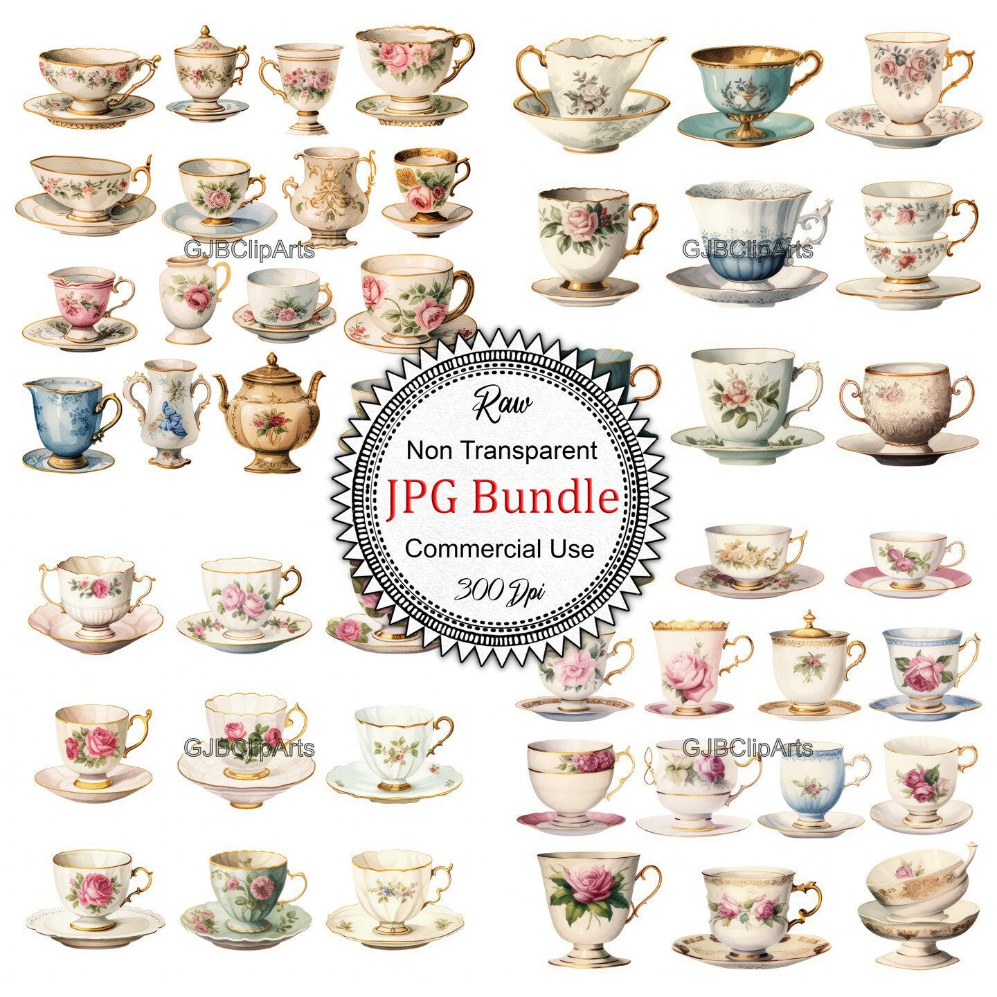 Vintage Tea Cups Junk Journal Kit Clipart ,tea Cup Clipart Tea Pot ...