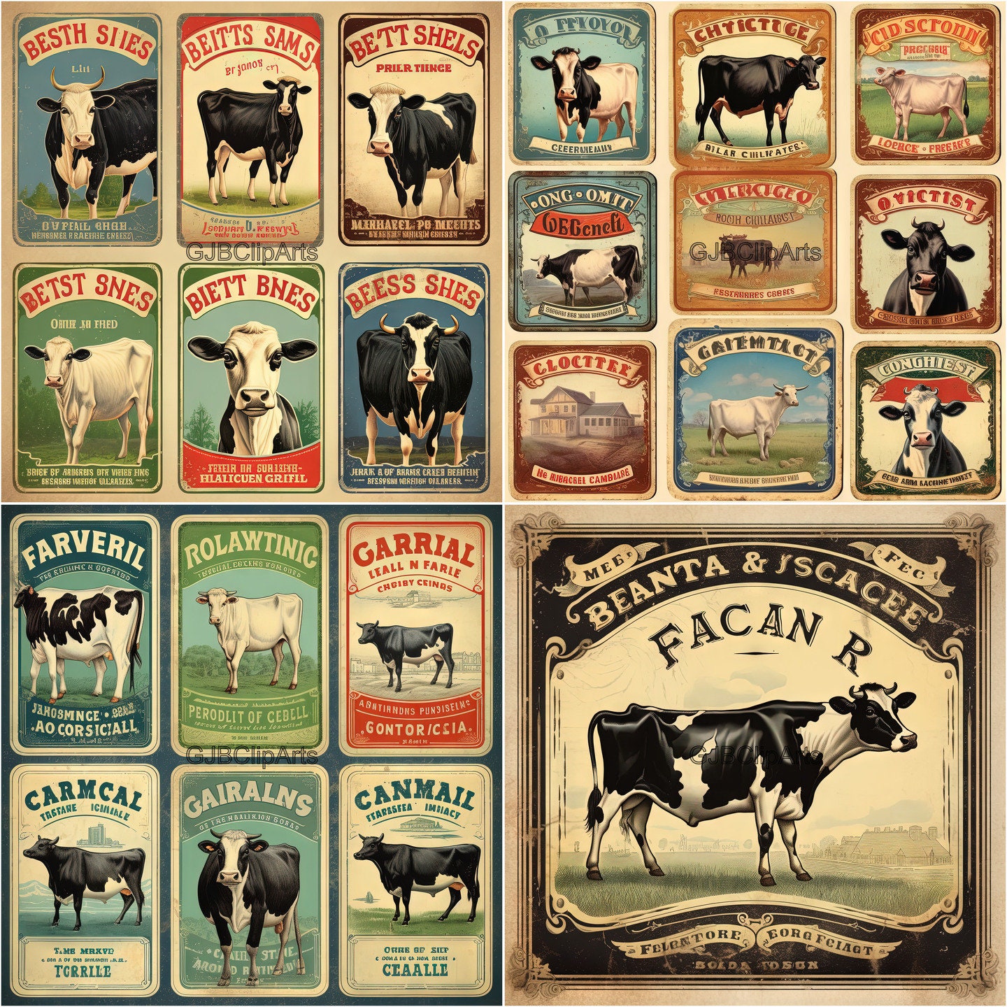 Vintage Cow Labels Clipart, Classic Digitized Art ,digital Clipart ...