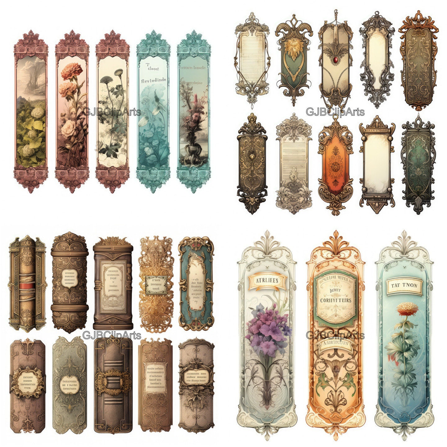 Surreal Tall Ornate Labels Clipart Strange Creatures Clipart - Etsy