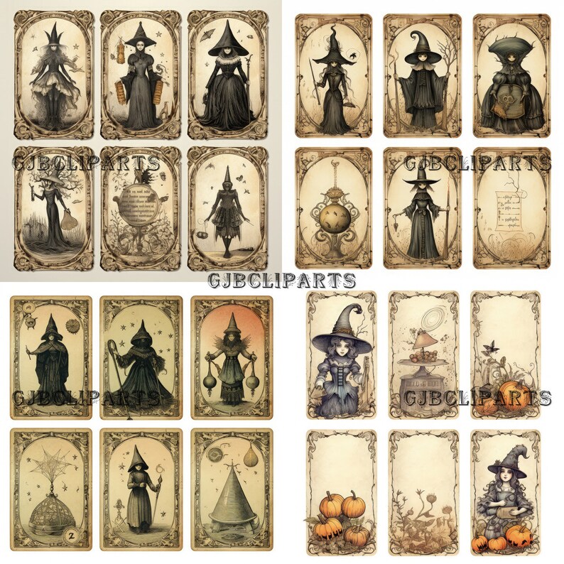 Witches Ornamental Card Clipart, Vintage Card Clipart, Journaling Women ...