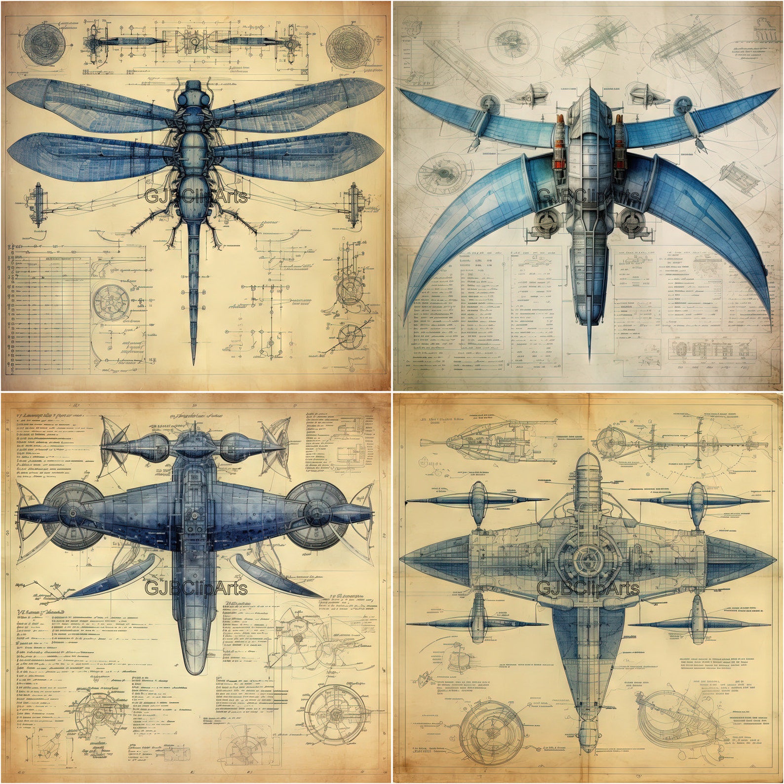 Dragonfly Shaped Ship Blueprint Clipart, , Scrapbooks Albums ...