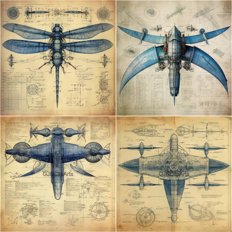Dragonfly Shaped Ship Blueprint Clipart, , Scrapbooks Albums ...