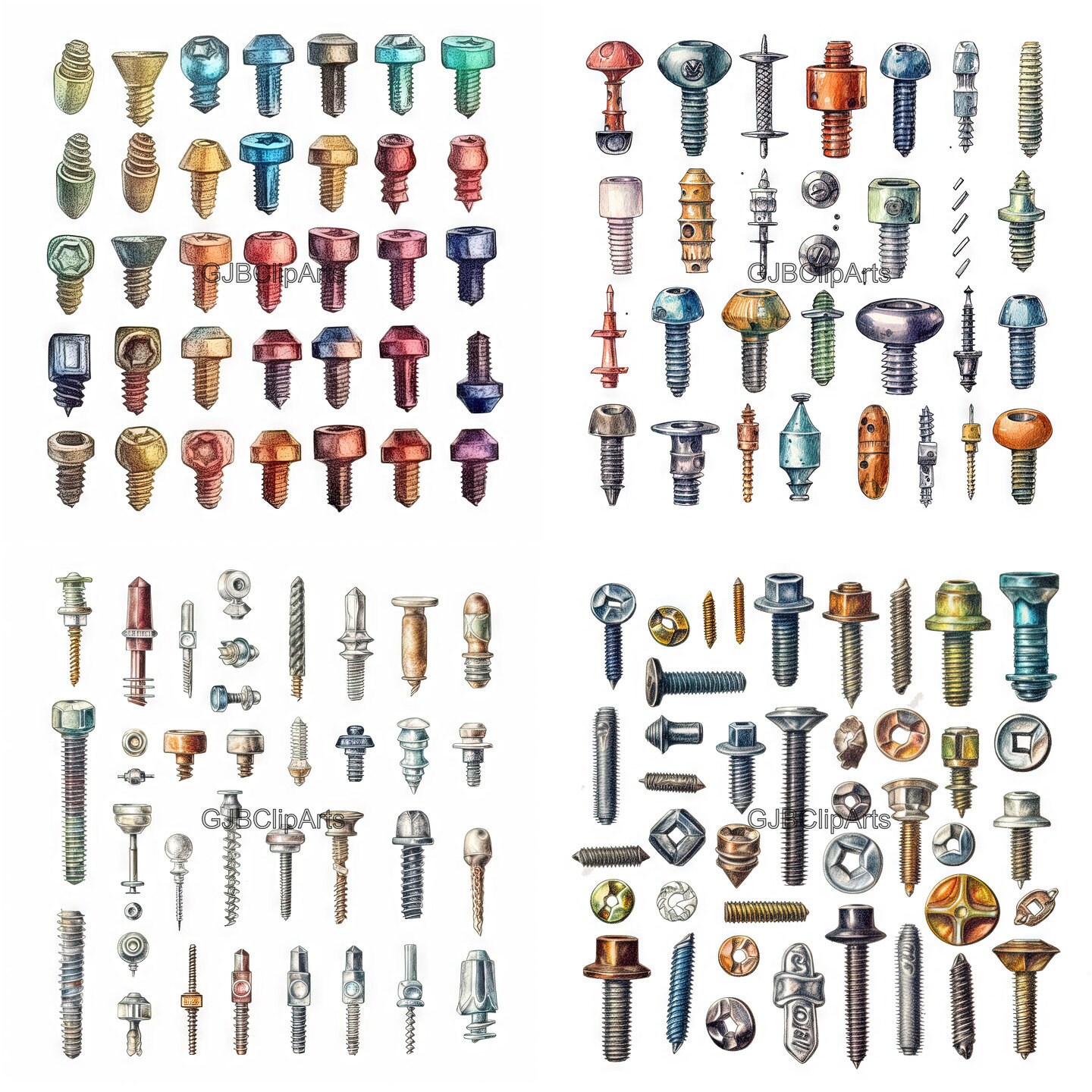Vintage Screws on a White Background ,digital Clipart, Printable ...