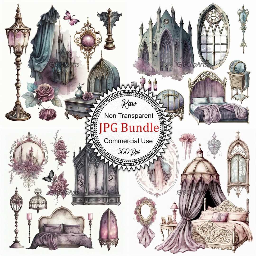 Enigmatic Gothic Princess Room Collection Clipart: Watercolor Gothic ...