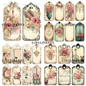 Flower Tag Clipart, Beautiful Vintage Tags Clipart, Journaling for ...