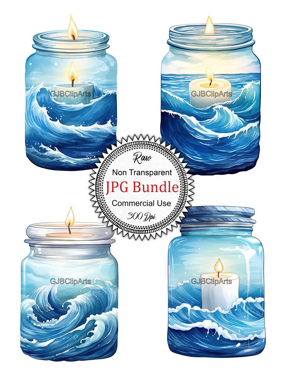 Blue Jar Candle Clipart, Beach and Ocean Waves Clipart, , Journaling ...