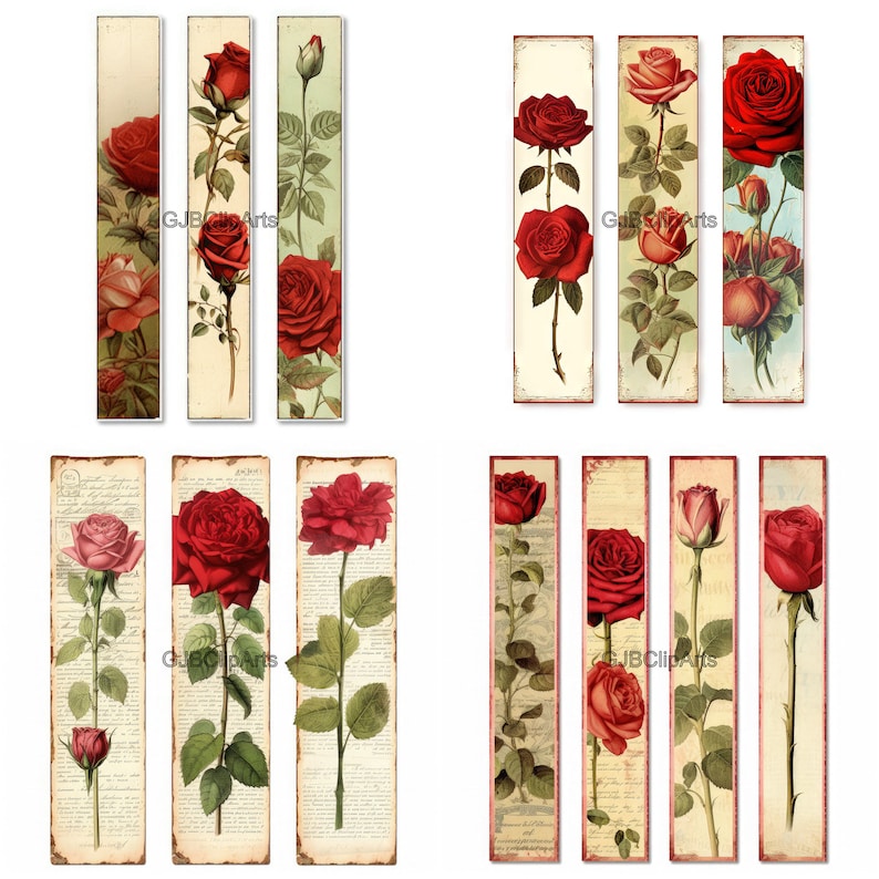 Red Rose Vintage Bookmark Clipart, Journaling Labels, , Journaling ...
