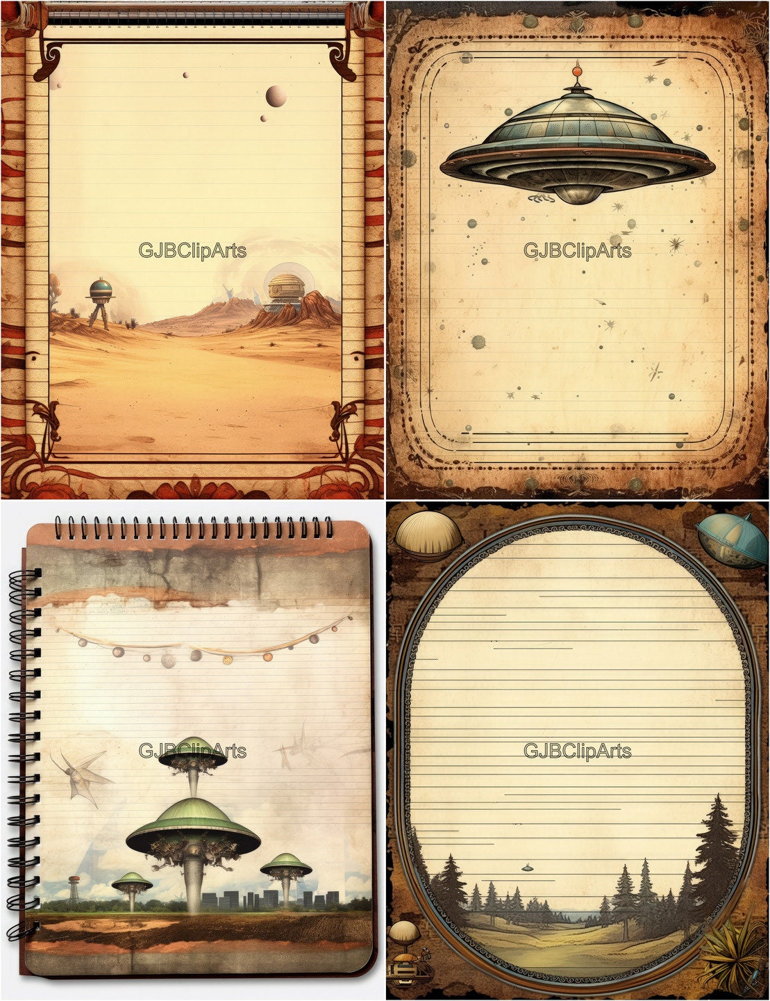 UFO Lined Page Clipart Alien Clipart Spaceship Clipart, Junk Journal ...