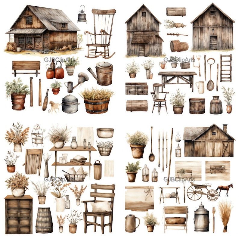 Vintage Brown Farmhouse Decor Clipart, Brown Decor Clipart, Journaling ...