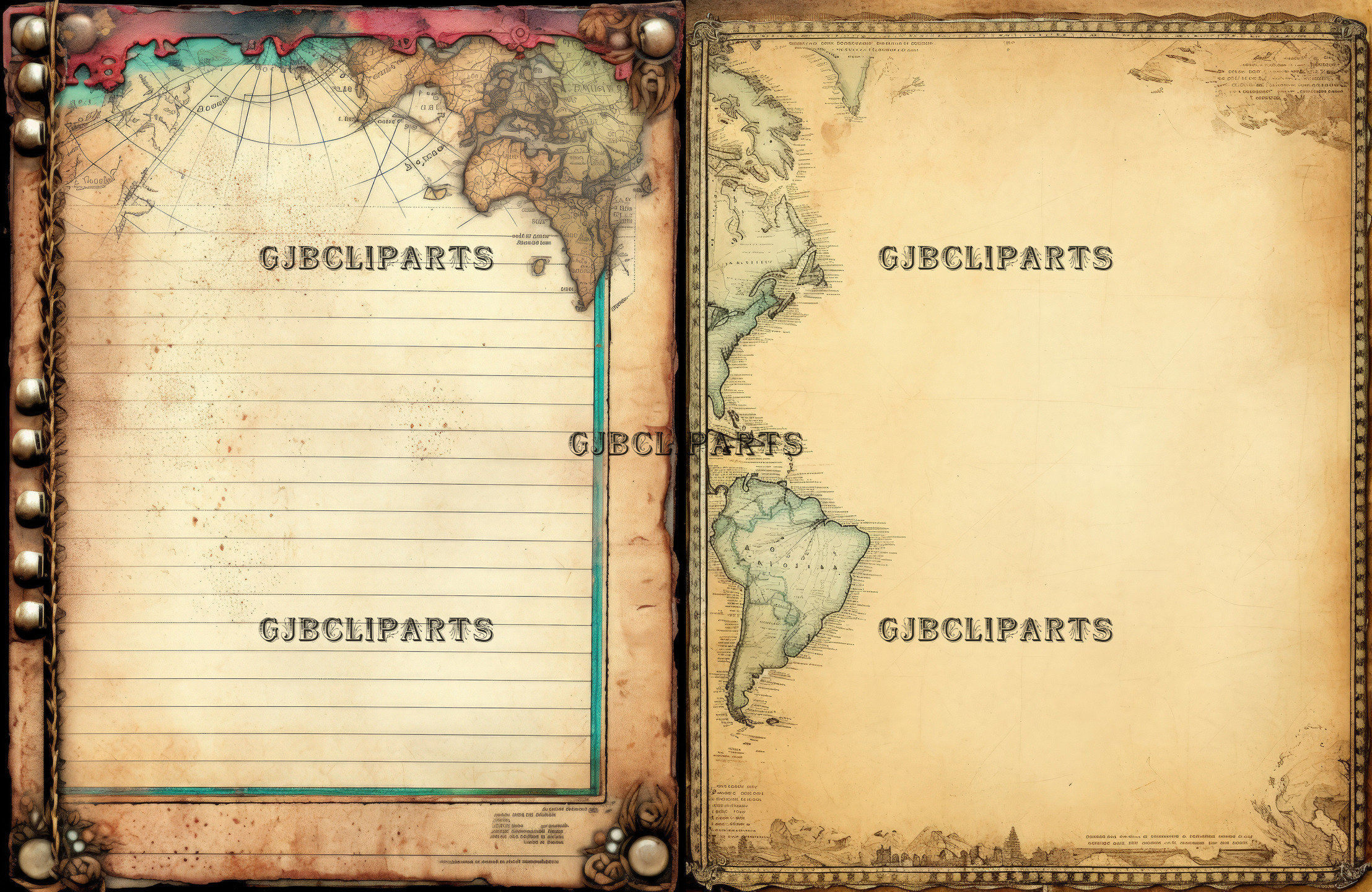 Maps Lined Page, Empty Journal Page With a Border Clipart, Journaling ...