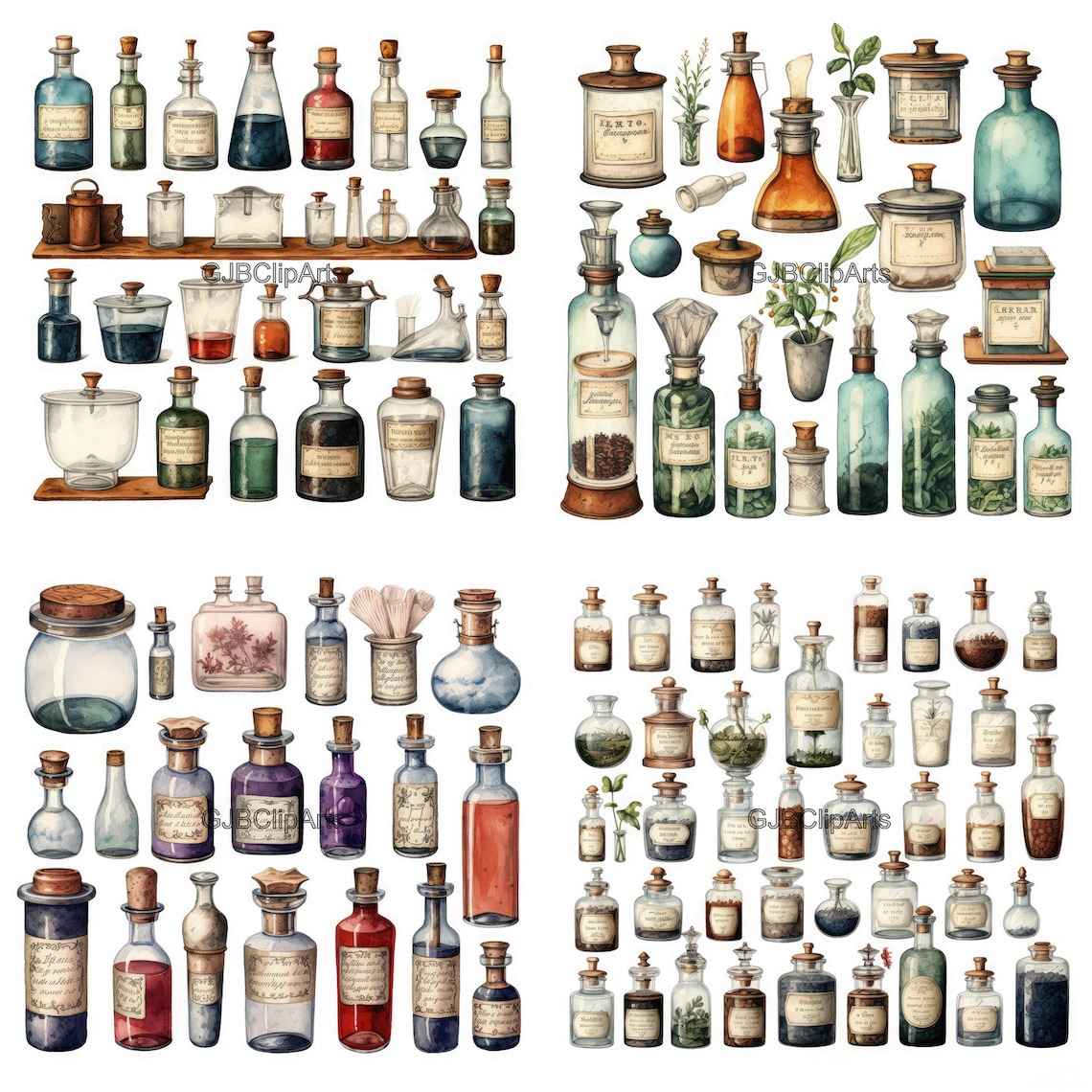 Antique Pharmacy Bottles and Apothecary Items Elements Clipart ...