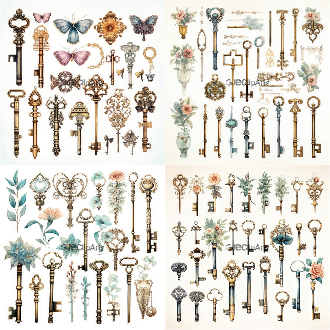 Vintage Magical Keys Junk Journal Kit Clipart Key Clipart Lock Clipart ...