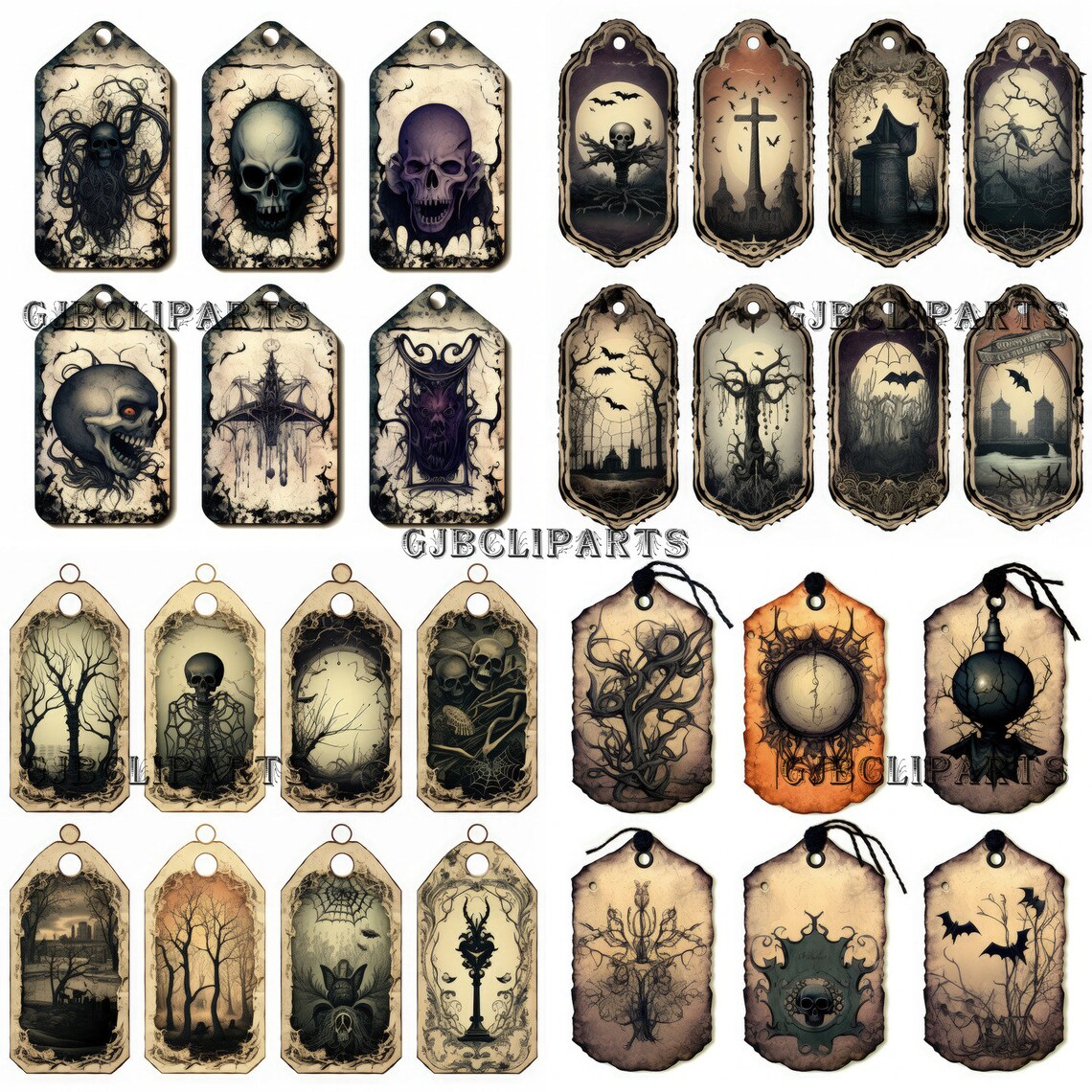Dark Spooky Clipart Ornamental Tag Clipart, Beautiful Vintage Tags With ...