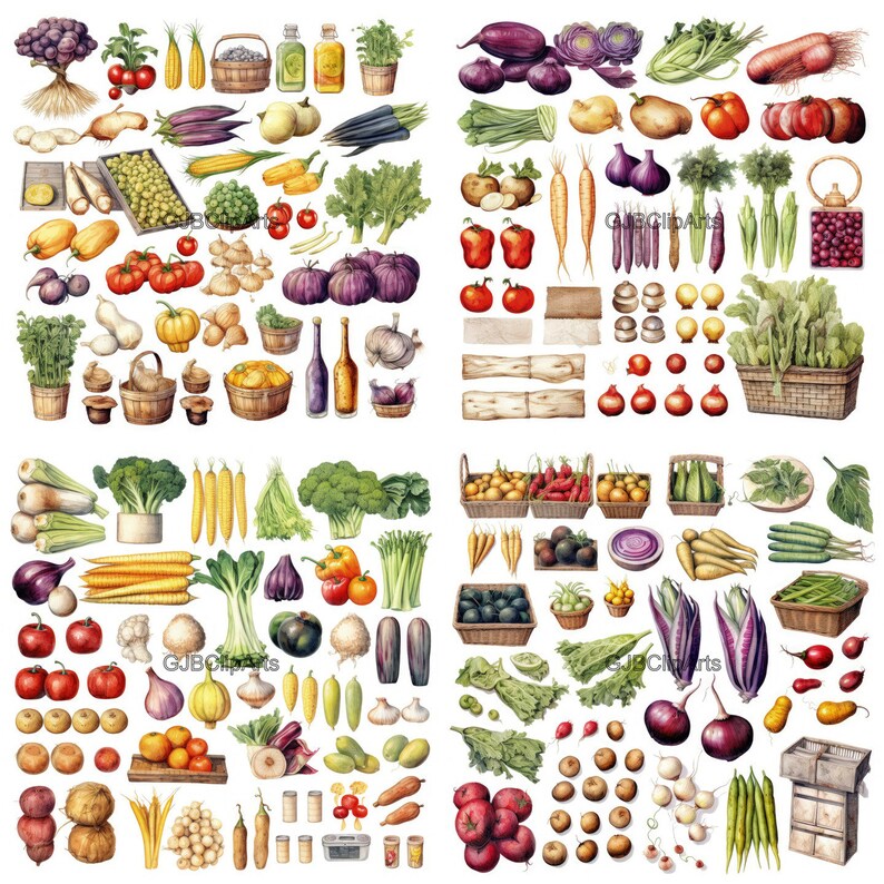 Farmers Market Finds Clipart, Vegetable Clipart, Market Bag Clipart ...
