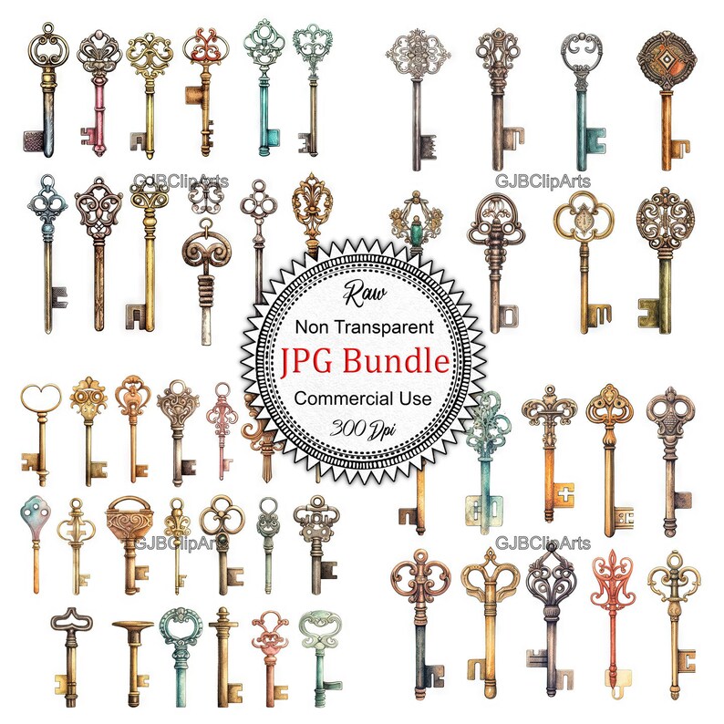 Vintage Keys on a Pristine White Background,digital Clipart,printable ...