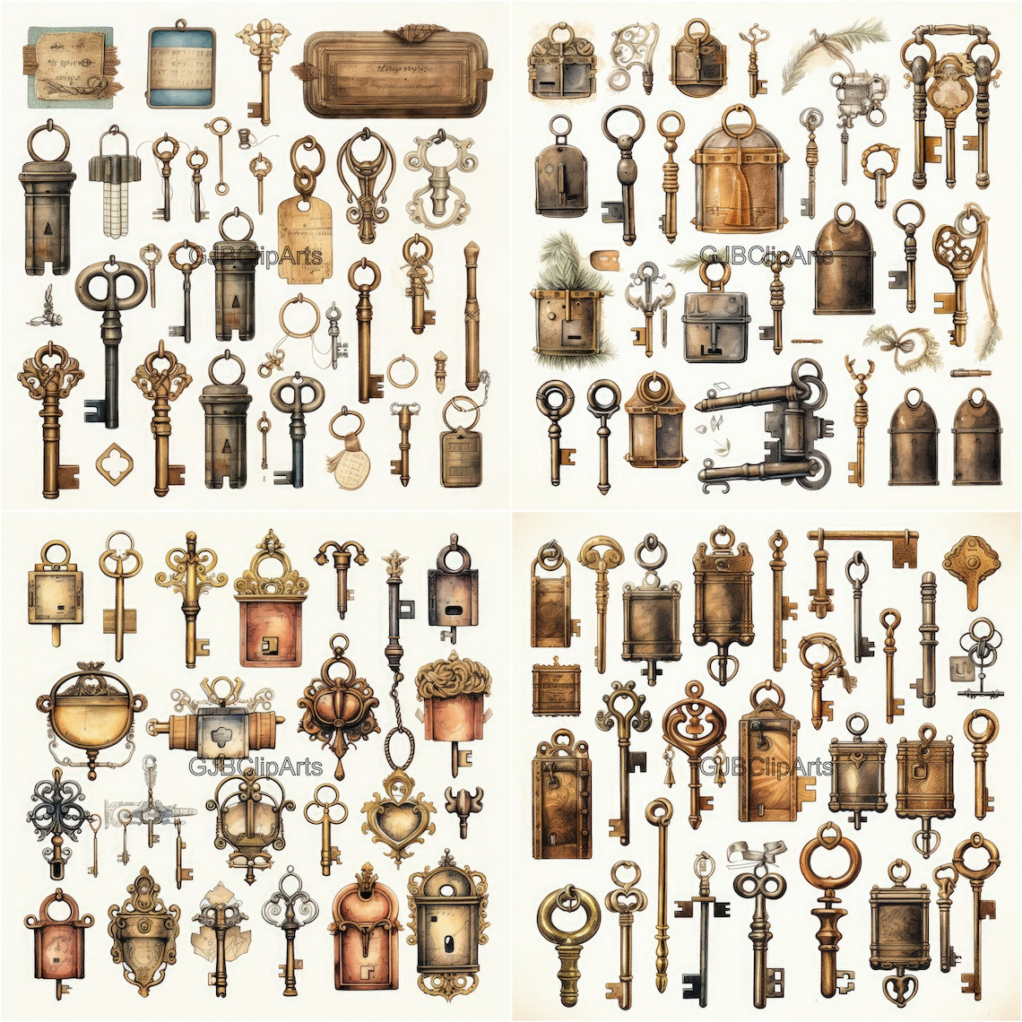 Vintage Locks and Keys Junk Journal Kit Clipart ,key Clipart, Lock ...