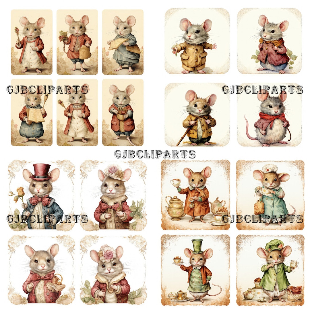 Mice Vintage Card ,mice Ornamental Card Clipart, Vintage Card Clipart ...