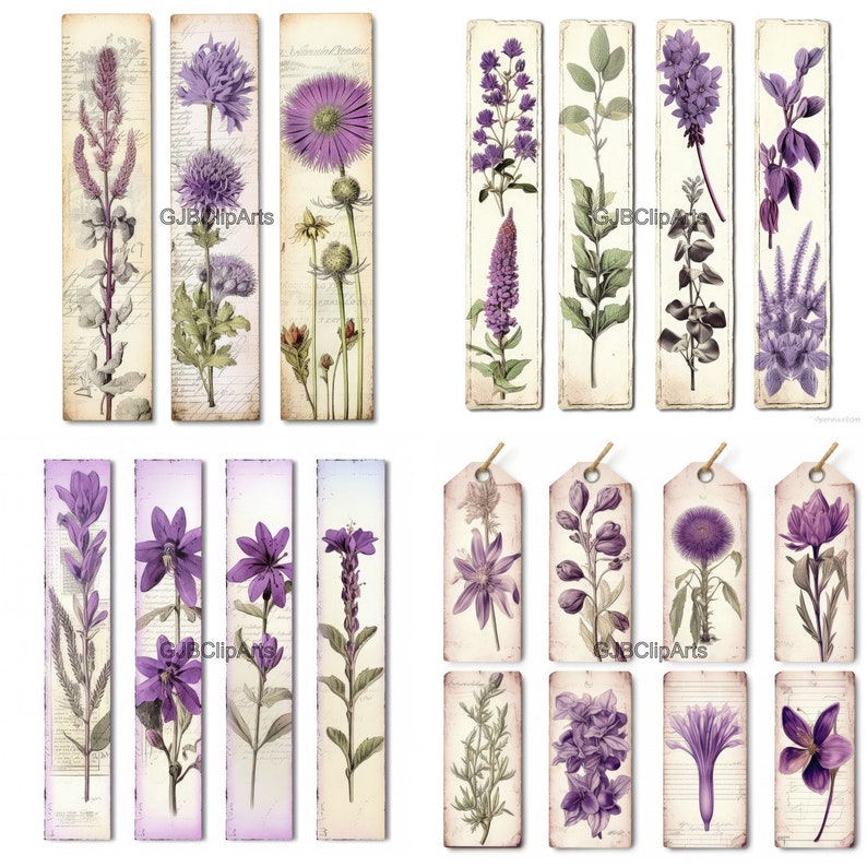 Purple Flora Vintage Bookmark Clipart, Scrapbooking Embellishments ...