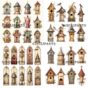 Bird House Tall Ornate Labels Clipart, Junk Journal Book Clipart ...