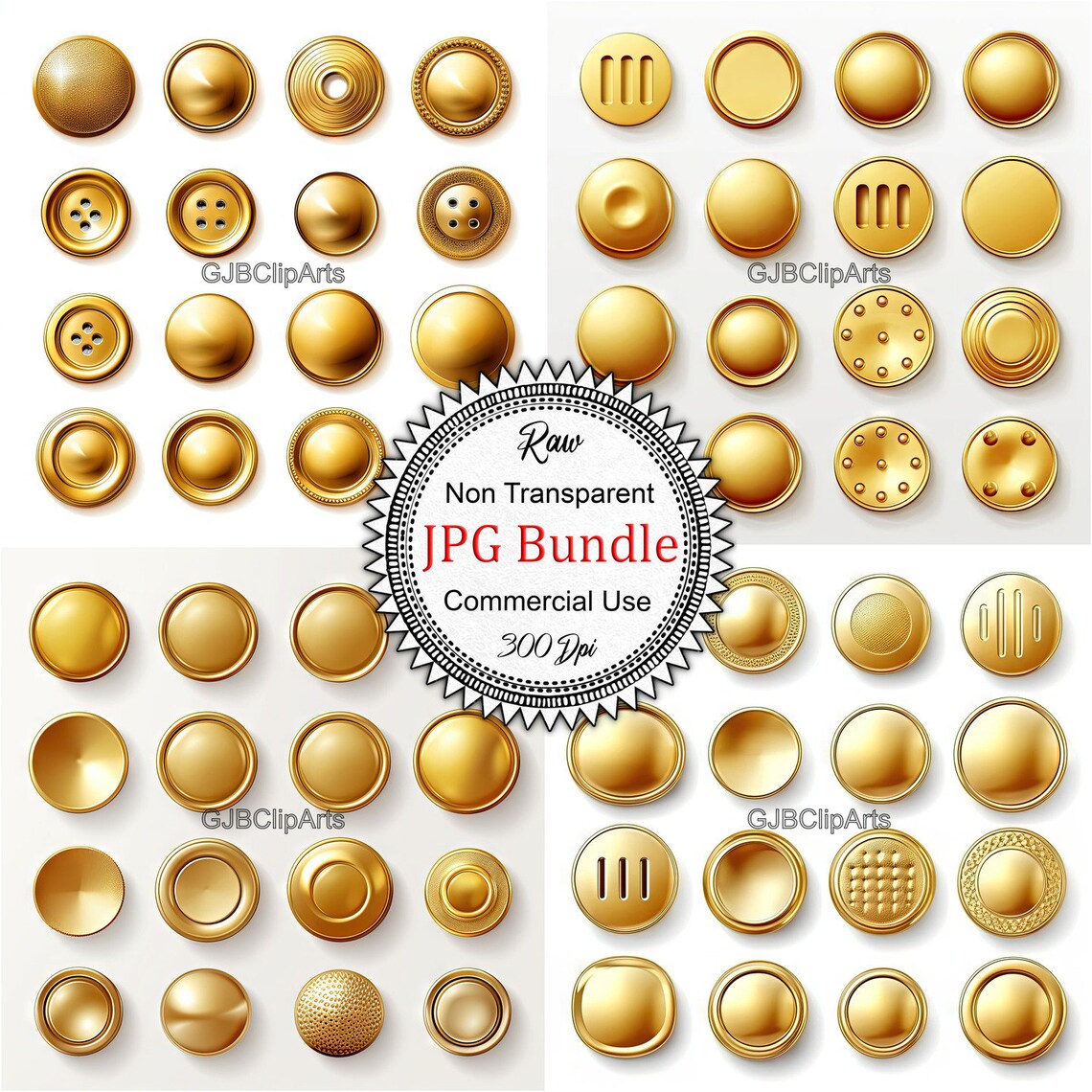 Gold Buttons Clipart, Vintage Buttons Clipart, Sewing Clipart ...