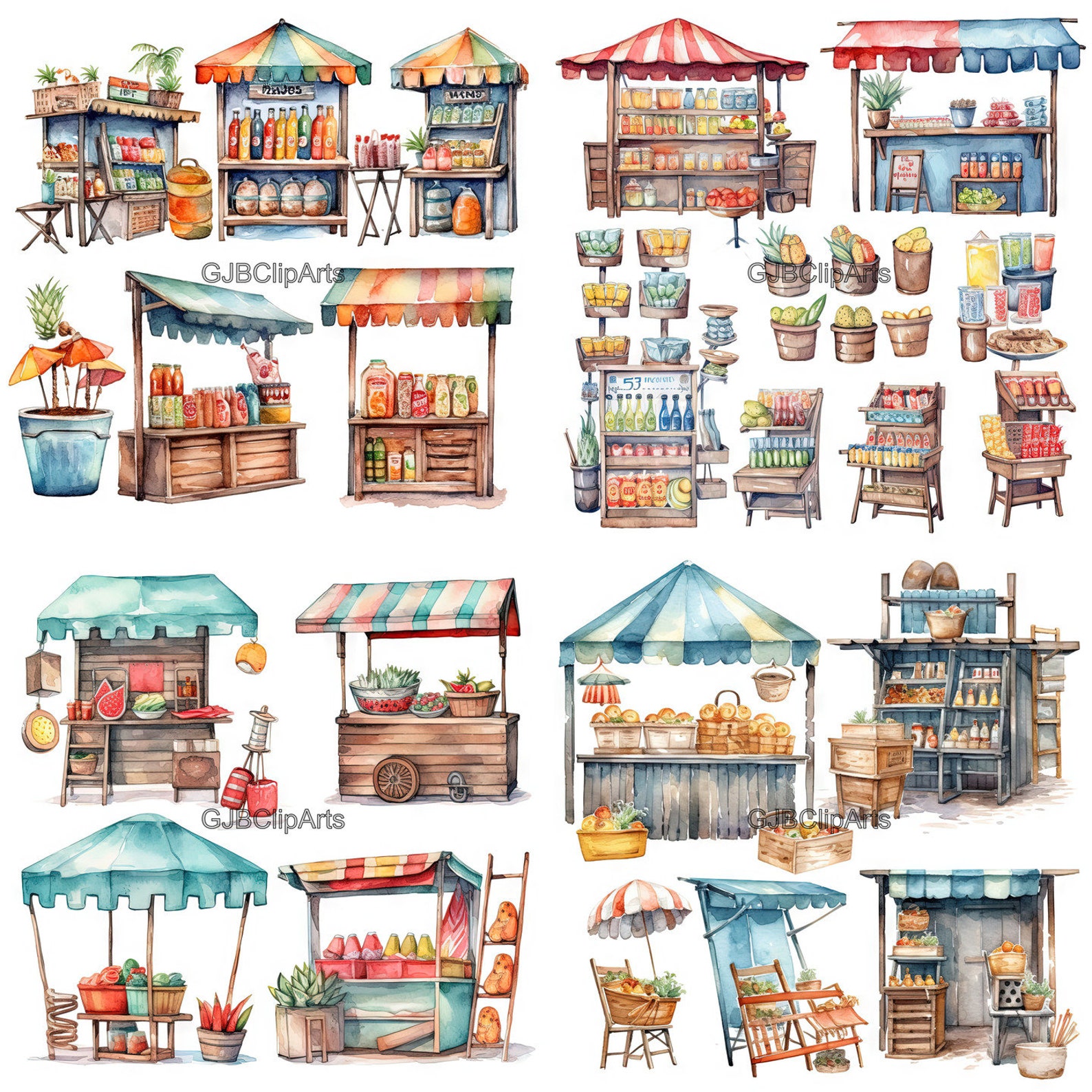 Watercolor Beach Vendor Stall Clipart, Junk Journaling Paper Packs ...