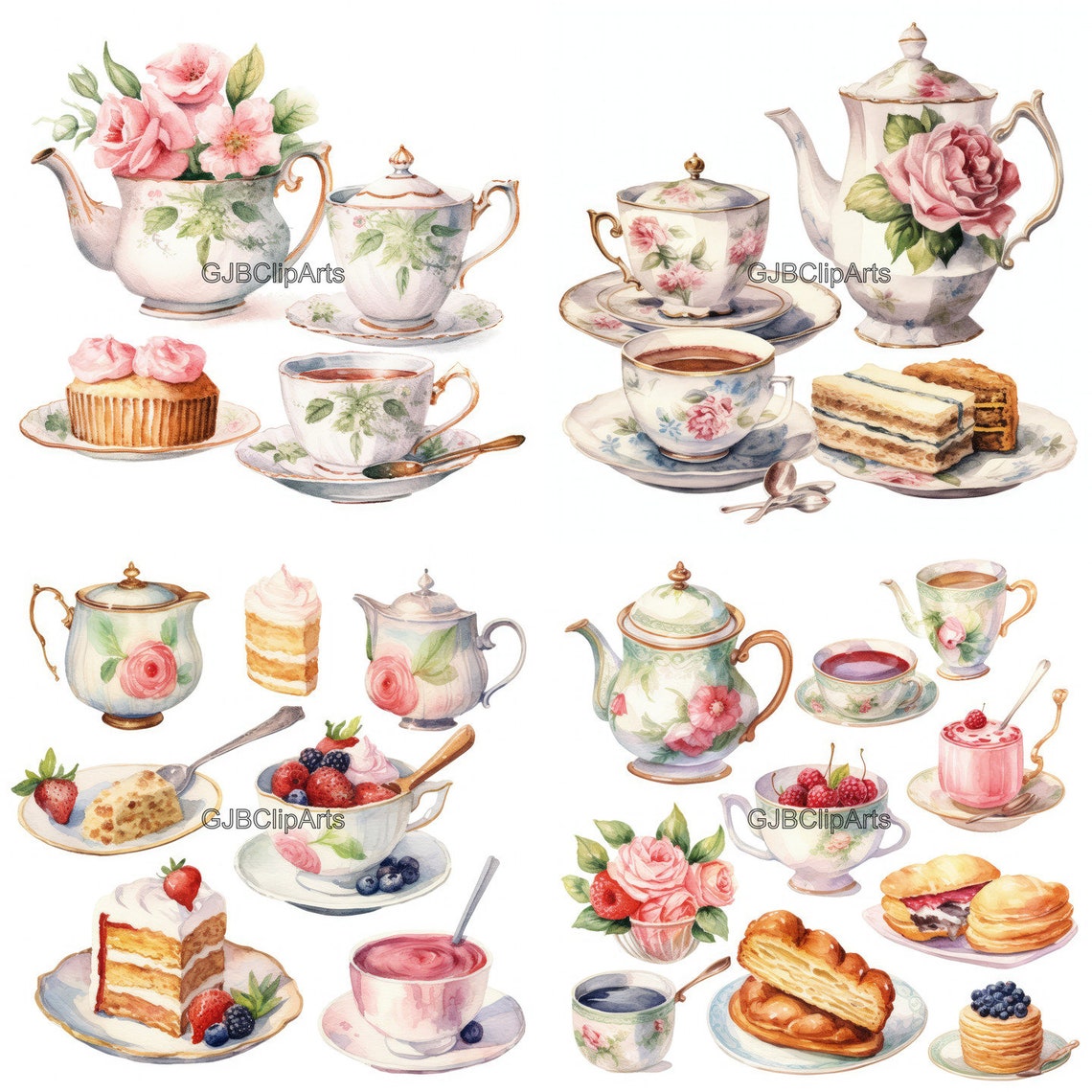 Vintage Shabby Chic Tea Party Clipart, Teapot Clipart, Cupcake Clipart ...