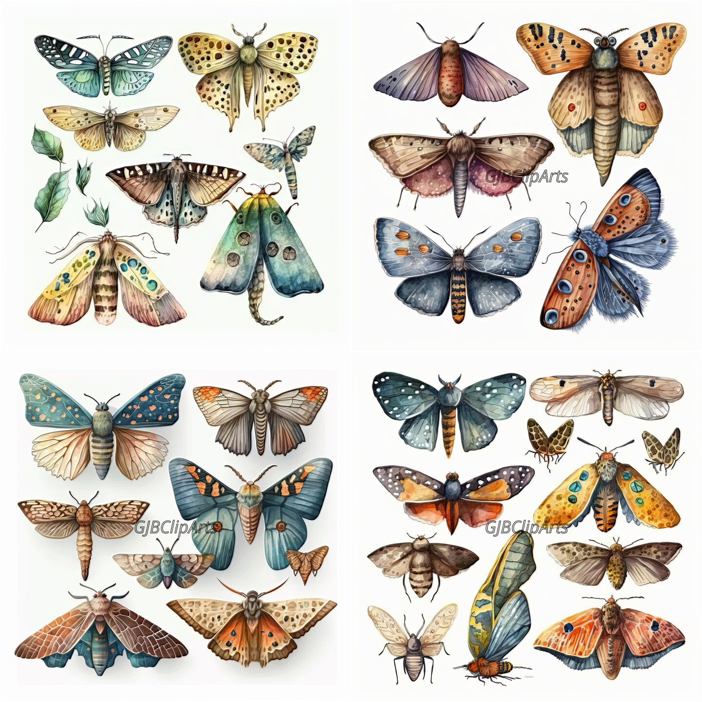 Watercolor Moths Collection: Delicate Insect Illustrations, Nature ...