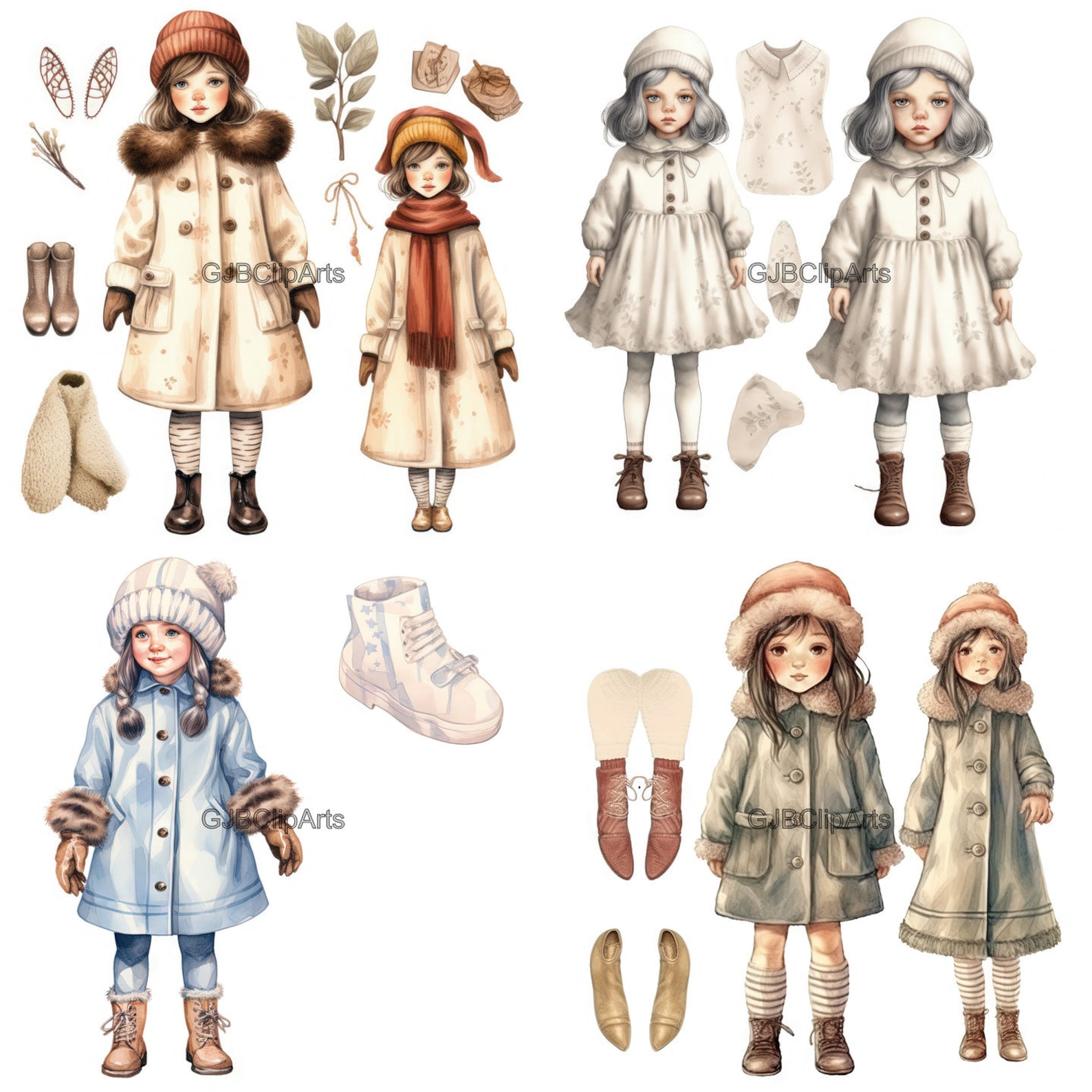 Vintage Cute Girl Winter Dress Clipart, Cap Clipart, Winter Girl ...