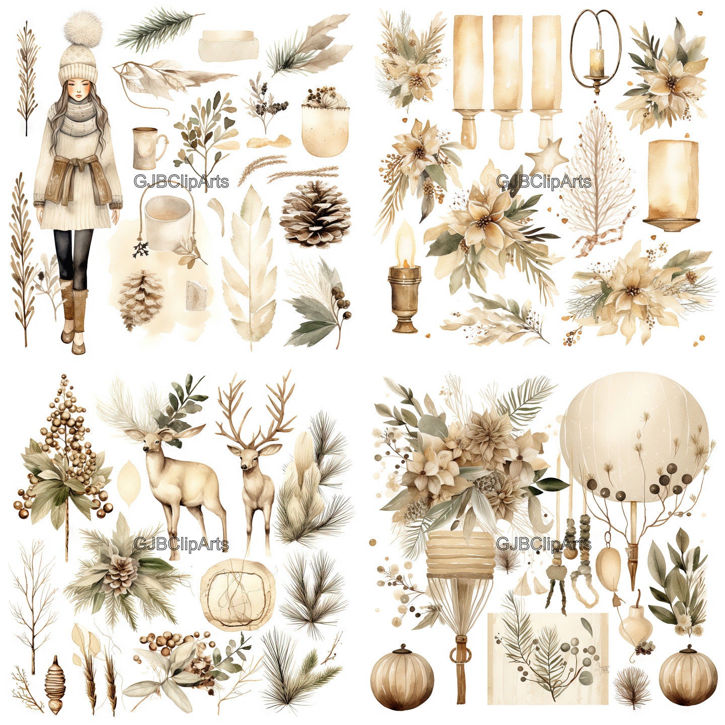 Boho Christmas Clipart Digital Stickers, Digital Clipart, Printable ...