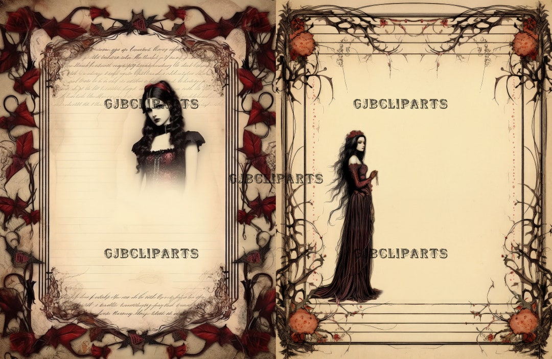 Vampire Lined Page Clipart, Empty Journal Page With Border Clipart ...