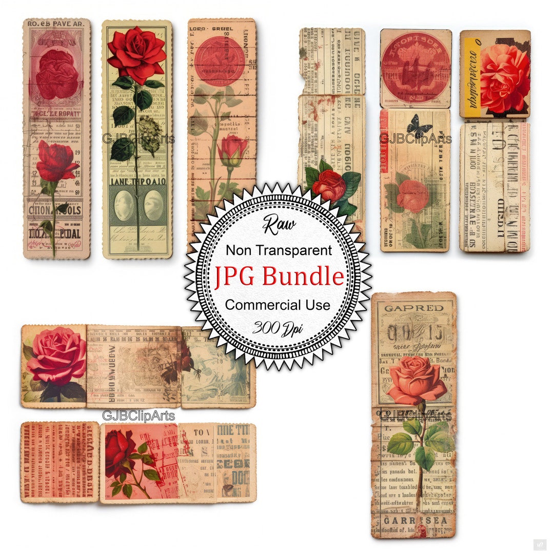 Red Rose Ticket Stub Clipart, Vintage Ticket Clipart, ,journaling Kit ...