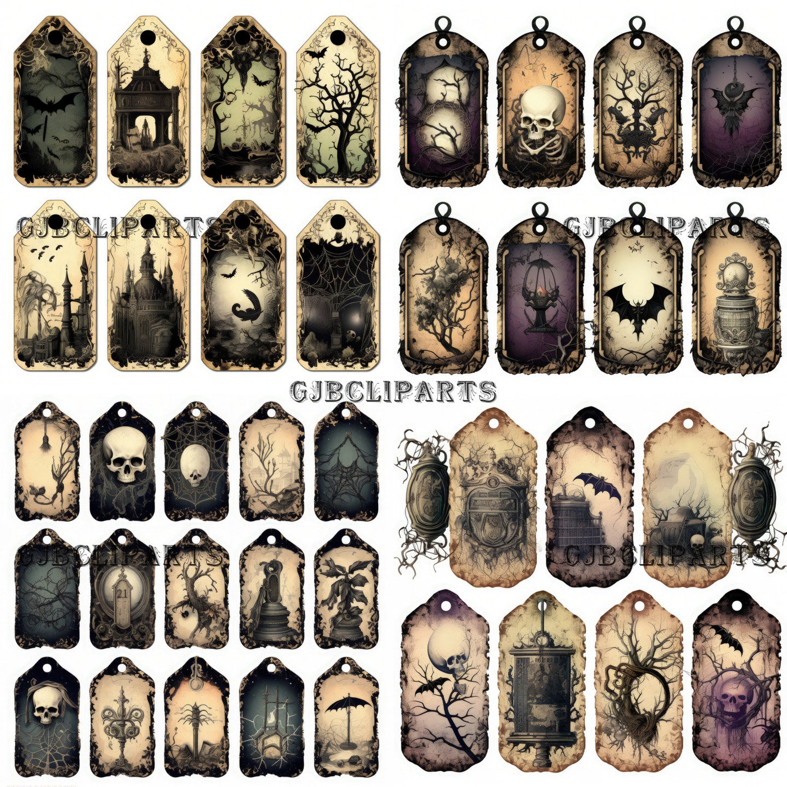 Dark Spooky Clipart Ornamental Tag Clipart, Beautiful Vintage Tags With ...