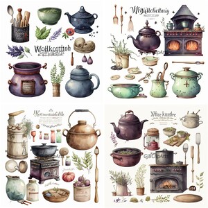 Vintage Witch Kitchen Collection: Watercolor Enchanting Witchy Kitchen ...